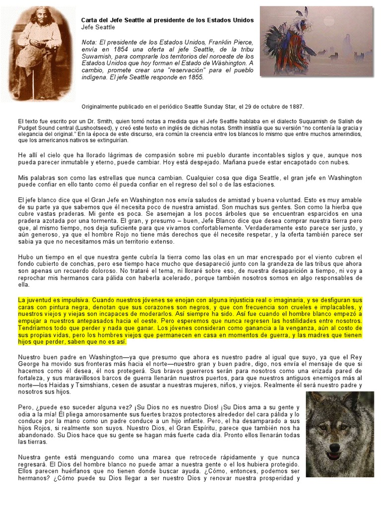 Carta Del Jefe Seattle Al Presidente de Los Estados Unidos | PDF