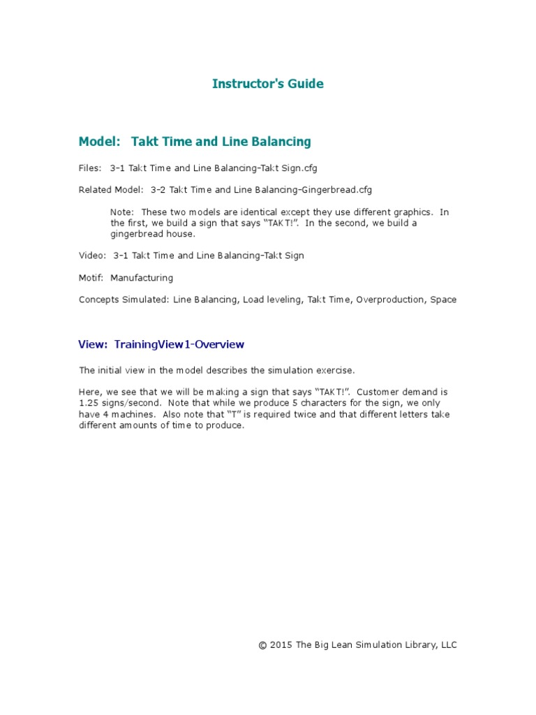 3-1 Takt Time and Line Balancing-Takt Sign | PDF | Simulation | Computing