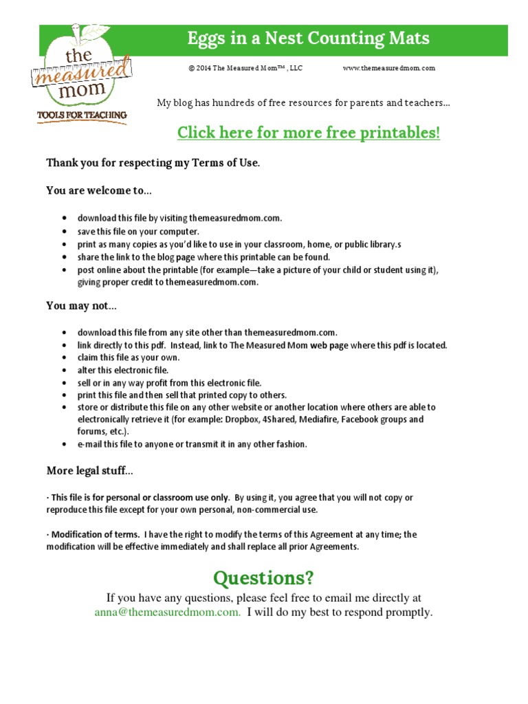 Eggs in A Nest Counting Mats: Click Here For More Free Printables ...