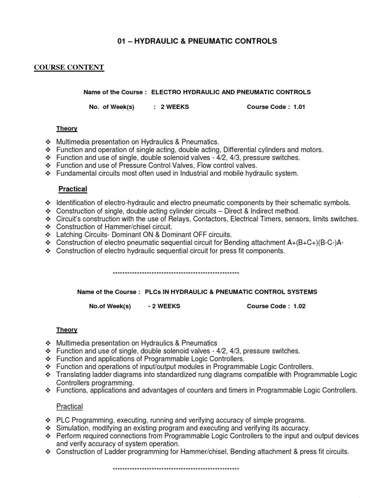 Course Content Hpc Pdf Programmable Logic Controller Pneumatics