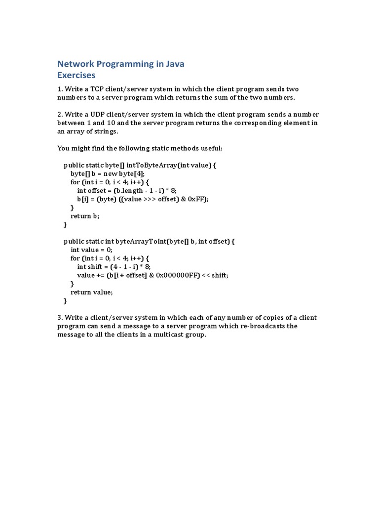 Network Programming in Java Exercises | PDF