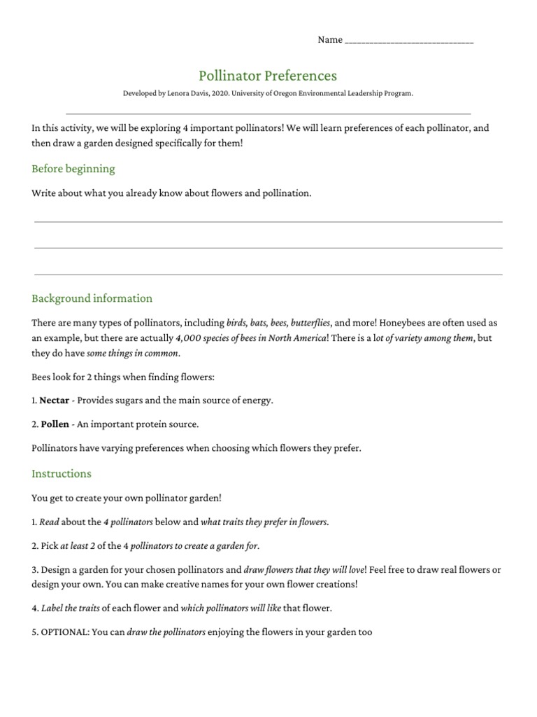Pollinator Preferences | PDF | Pollinators | Flowers
