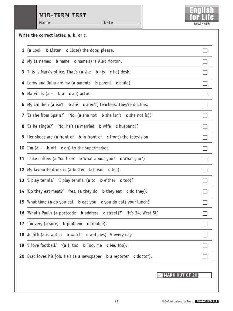 Englishforlife Beginner Testmidterm-Desbloqueado | PDF | Language Arts ...