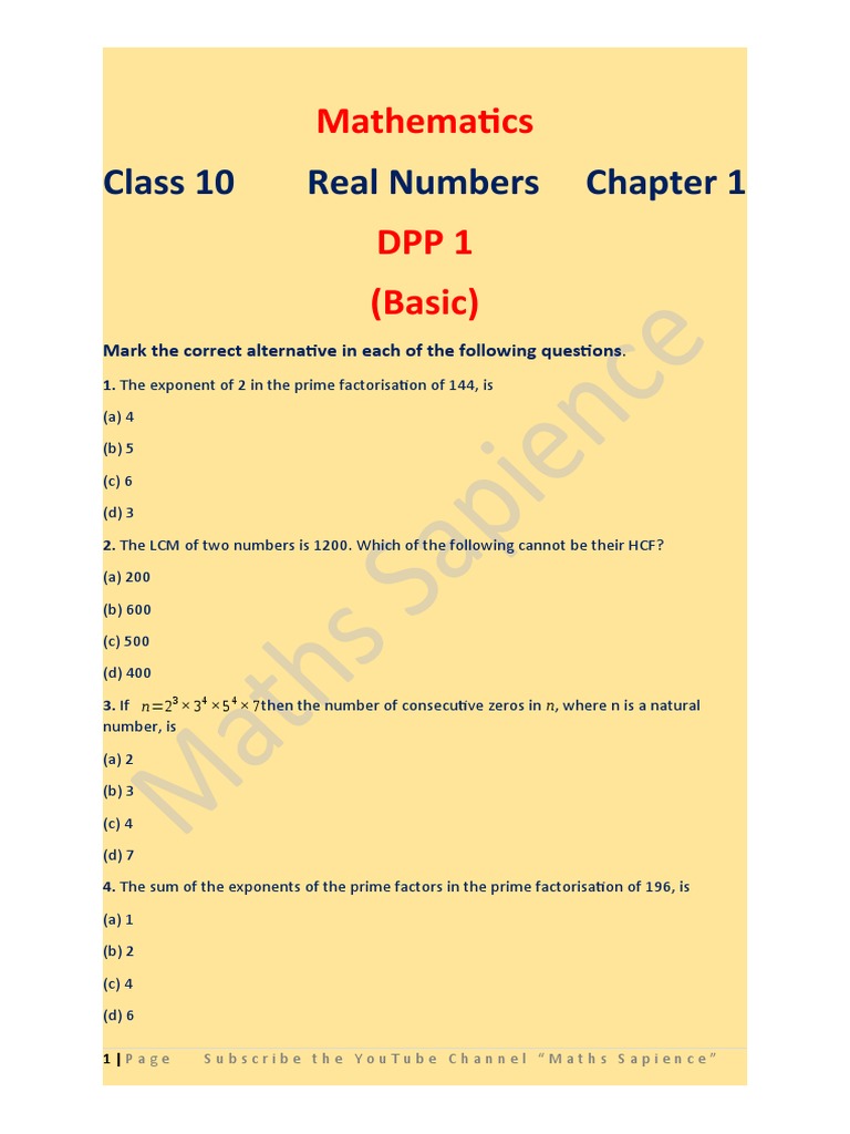 Class 10 Real Numbers: Mathematics | PDF | Numbers | Rational Number