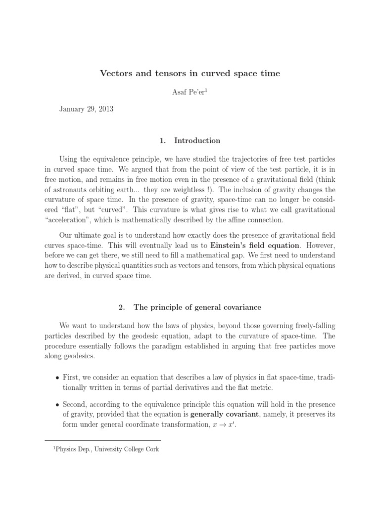 Vectors and Tensors in Curved Space Time: Physics Dep., University College Cork | PDF | Tensor ...
