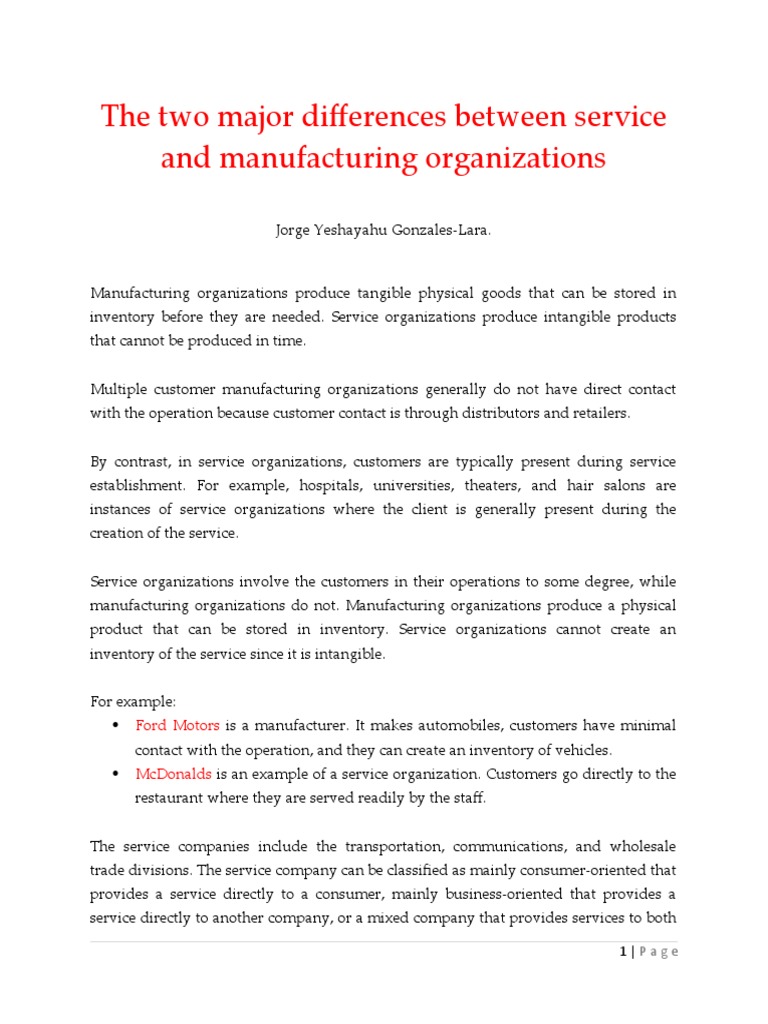 Key Differences: Service vs Manufacturing | PDF | Finance & Money ...