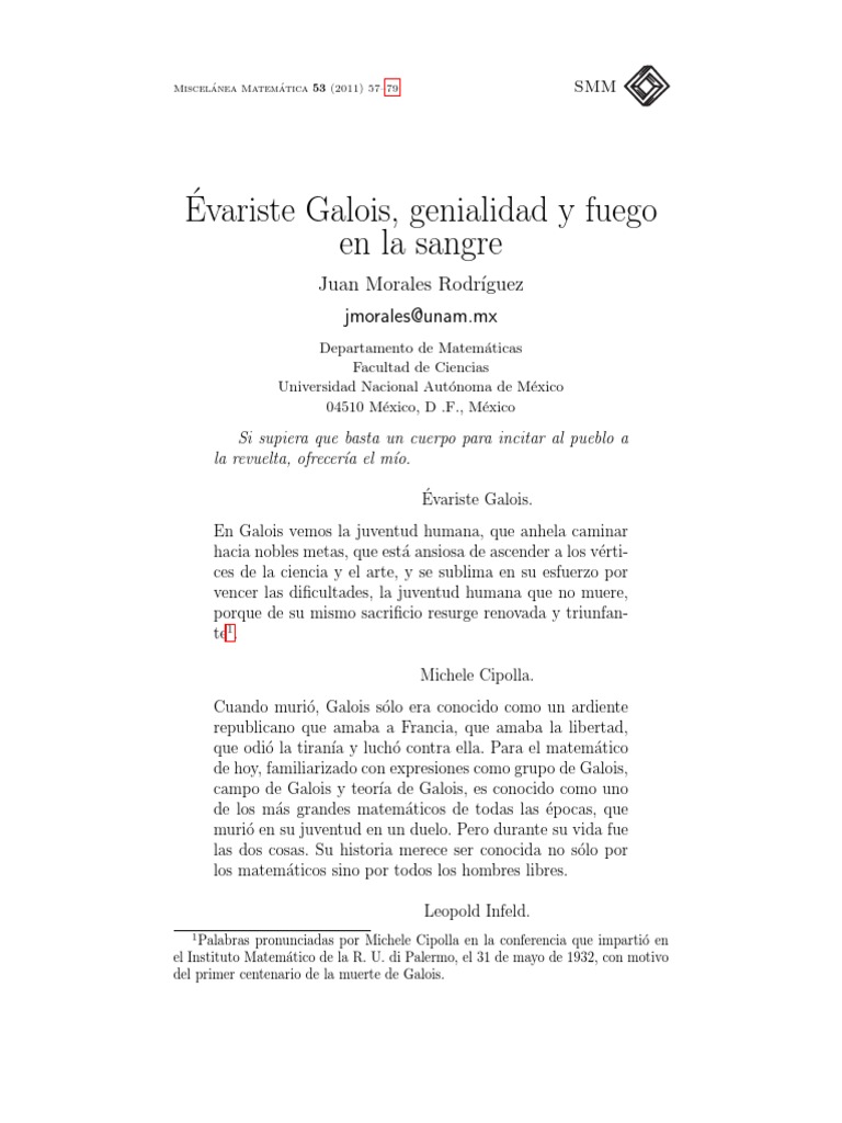 Evariste Galois: Genio y Tragedia Matemática | PDF | Escuelas | Science