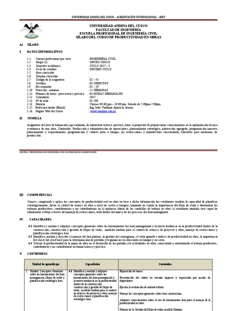 Productividad en Obras Ing. Iván Vladímir Aparicio Arenas. | PDF | Evaluación | Maestros