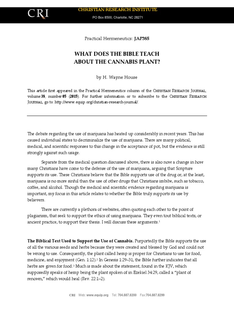 Article About Cannabis Mentioned in The Bible | PDF | Cannabis (Drug ...