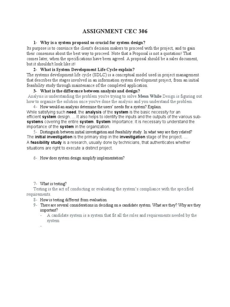 Assignment Cec 306: 1-Why Is A System Proposal So Crucial For System ...