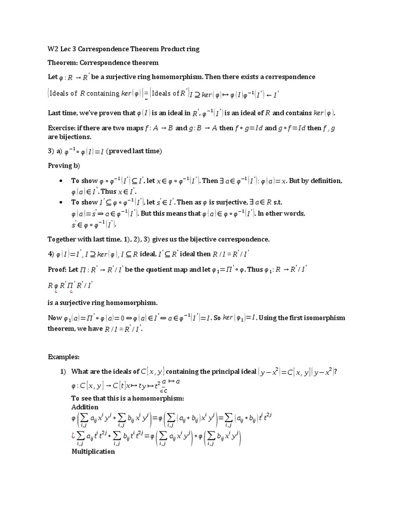 W2 Lec 3 Correspondence Theorem Product Ring | PDF | Ring (Mathematics ...