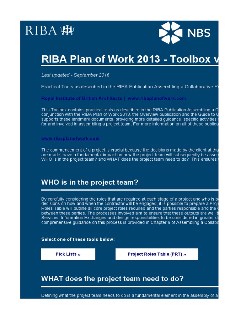 Riba Plan Of Work Toolbox V1 1 Pdf Wall Architect