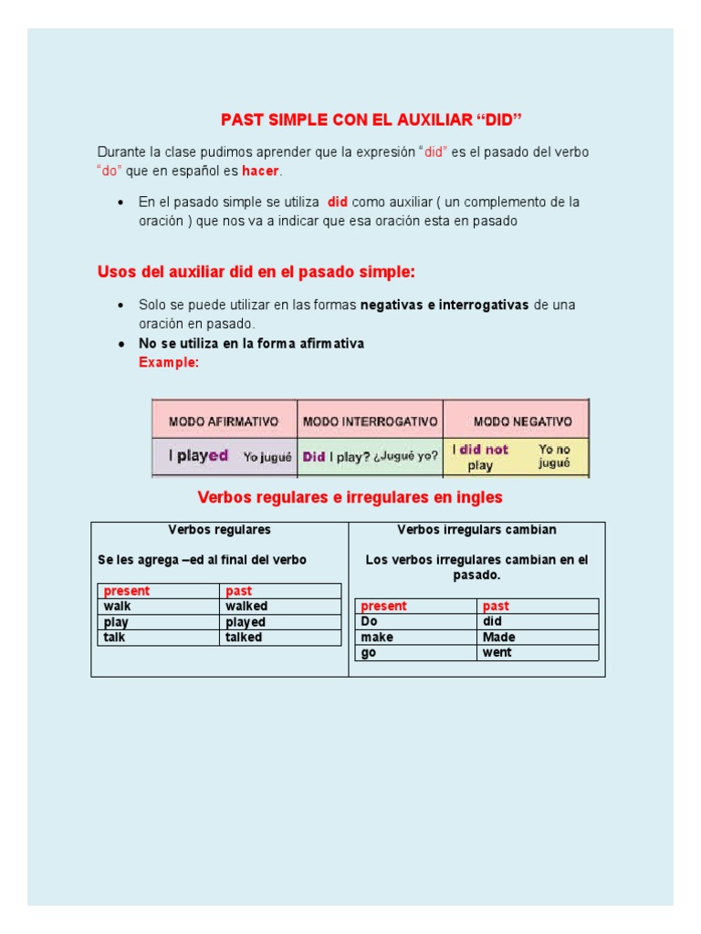 Uso de "Did" en Pasado Simple | PDF | Artes del Lenguaje y Comunicación