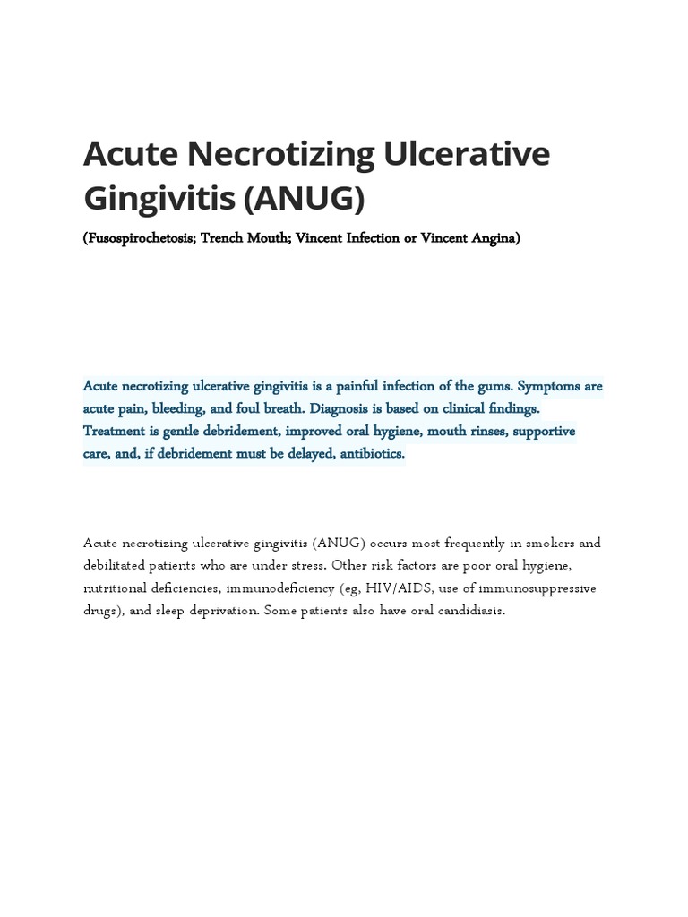 Acute Necrotizing Ulcerative Gingivitis | PDF | Dentistry Branches ...
