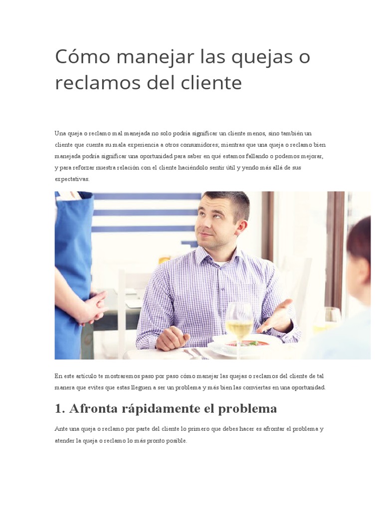 Cómo Manejar Las Quejas o Reclamos Del Cliente | PDF | Cliente