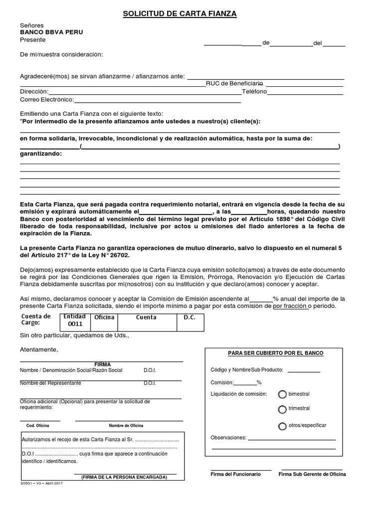 Solicitud-Carta-Fianza Bbva | PDF | Gobierno
