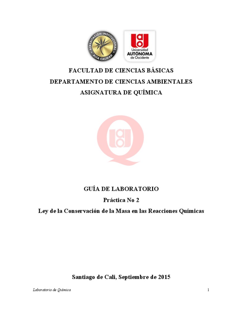 Laboratorio 2 - Conservacion de La Materia. | PDF | Reacciones químicas ...