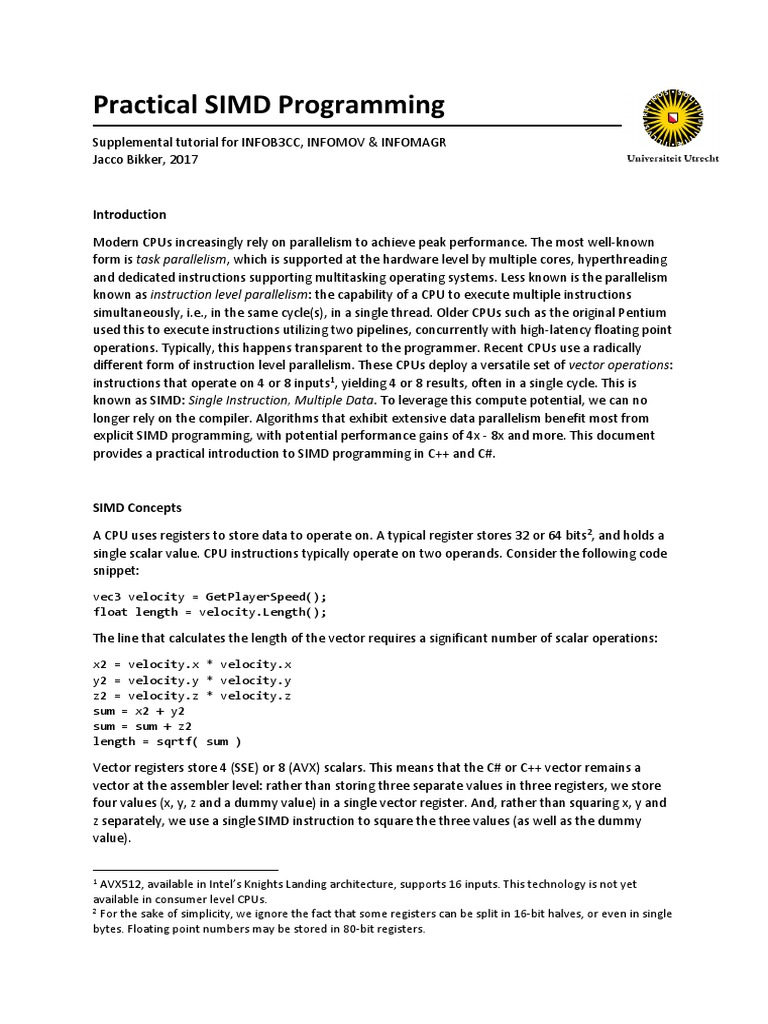 SIMD Tutorial | PDF | Central Processing Unit | Parallel Computing