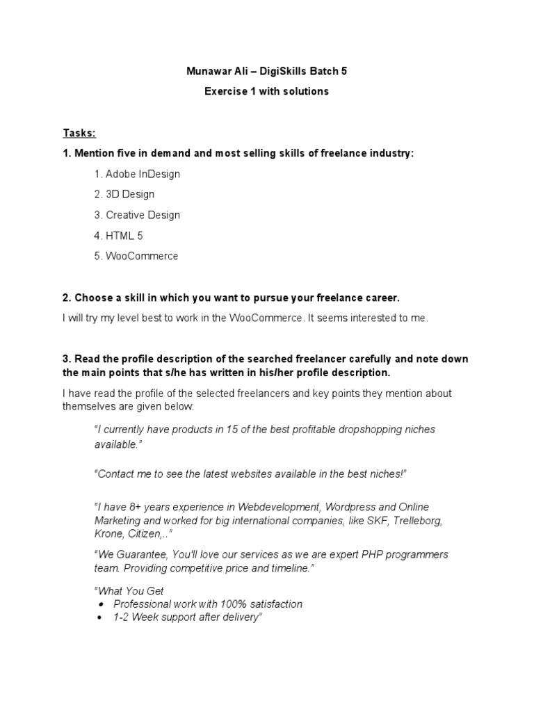 Exercise 1 Freelancing Digiskills | PDF