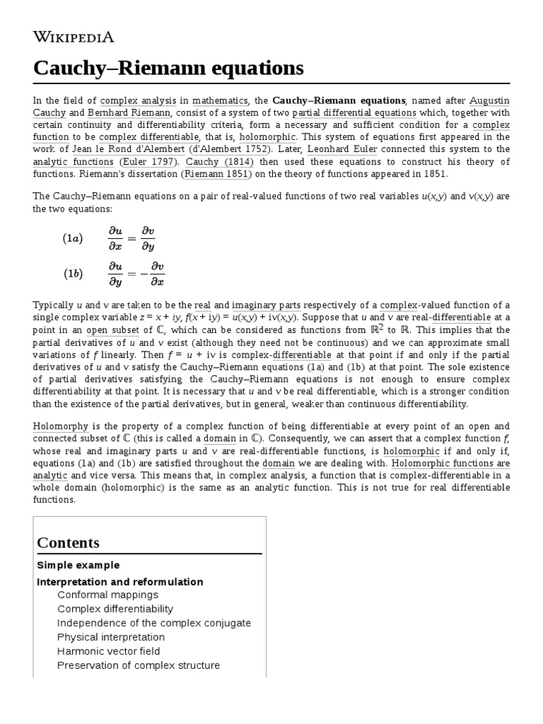 Cauchy-Riemann Equations | PDF | Holomorphic Function | Complex Analysis