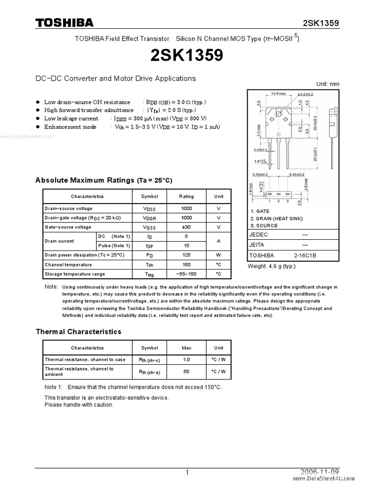 K1359 ToshibaSemiconductor | PDF | Field Effect Transistor | Mosfet