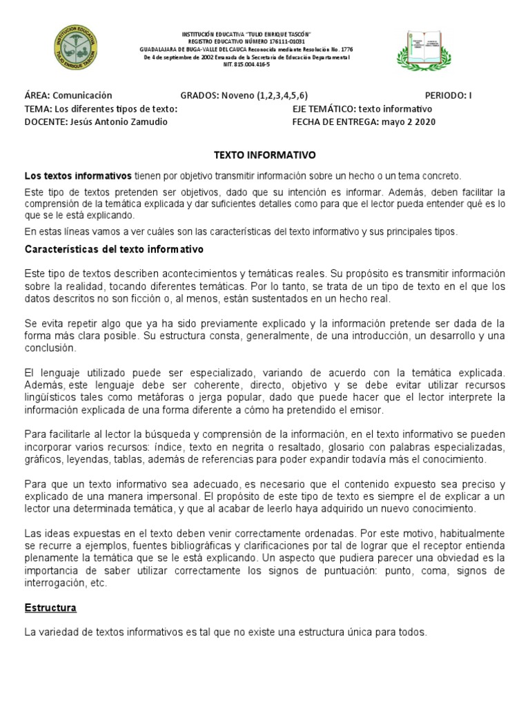 Guía Texto Informativo | PDF | Comunicación | Información