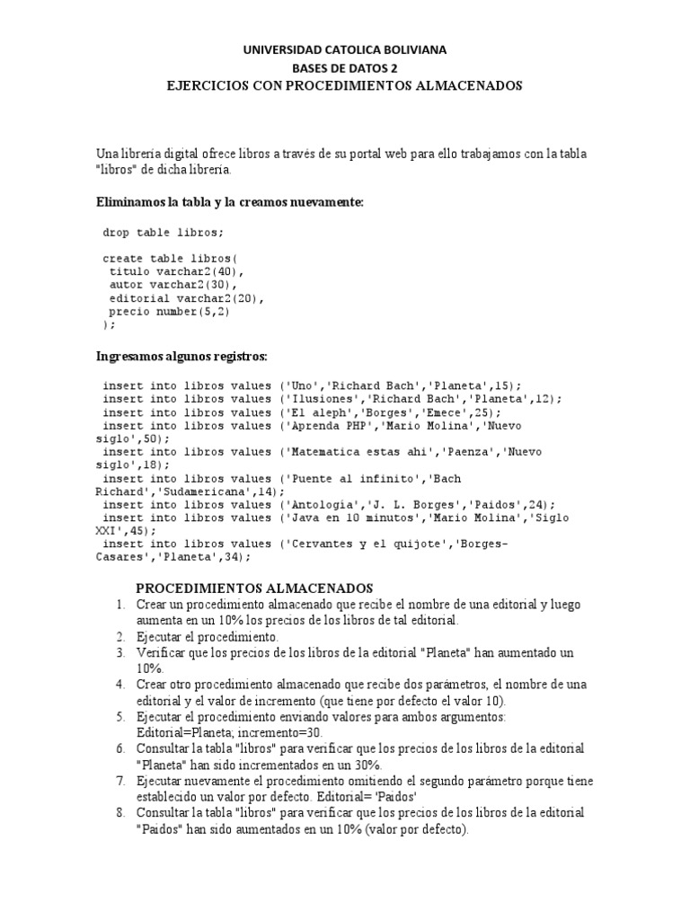 Ejercicios Con Triggers y Procedimientos Almacenados | PDF | Informática | Informática y ...