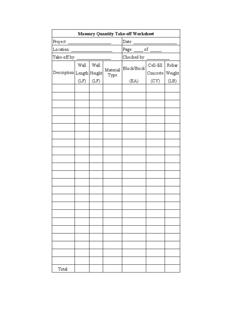 Masonry Quantity Take-off Calculator | PDF | Home & Garden | Technology ...