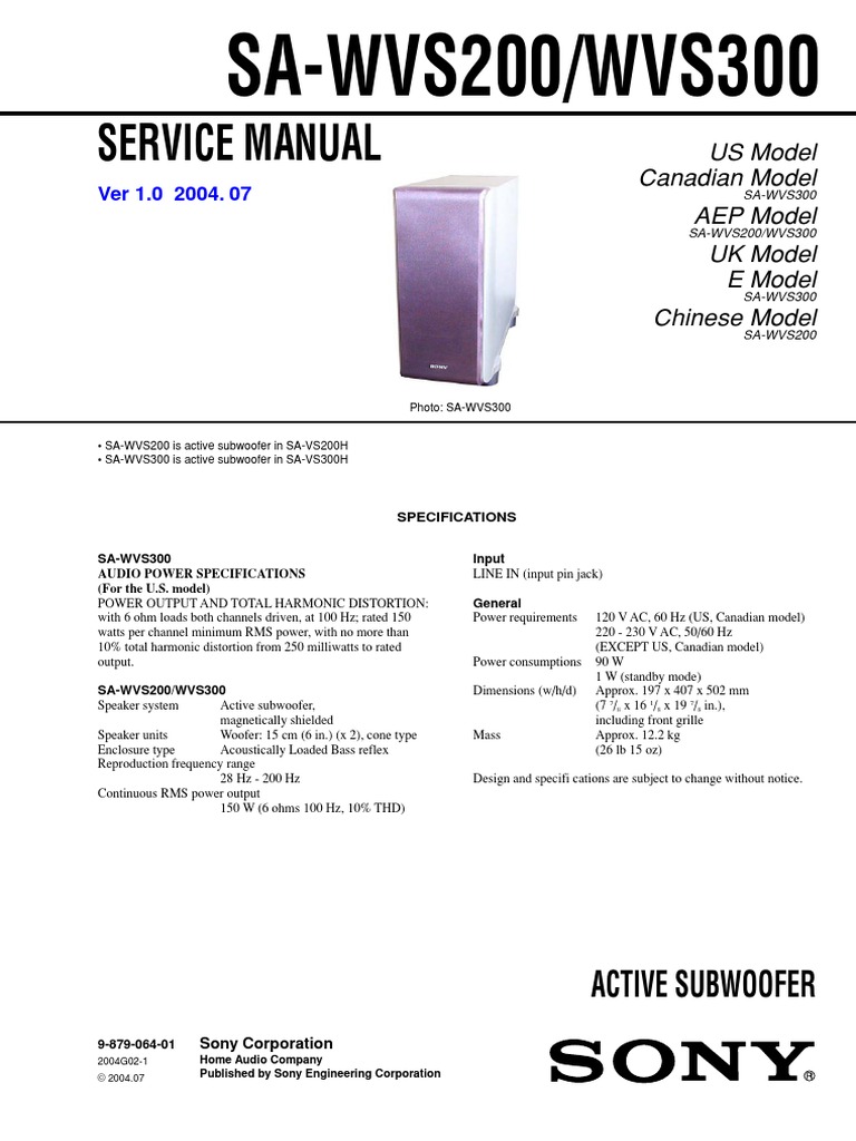 Service Manual: SA-WVS200/WVS300 | PDF | Loudspeaker | Audio Electronics