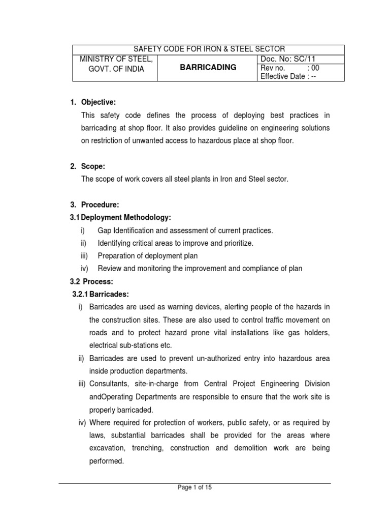 SC-11 Safety Code For Barricading | PDF | Safety | Traffic