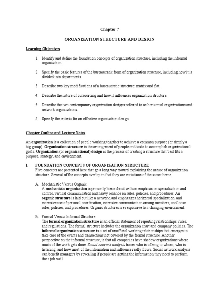 Organization Structure and Design | PDF | Outsourcing | Bureaucracy
