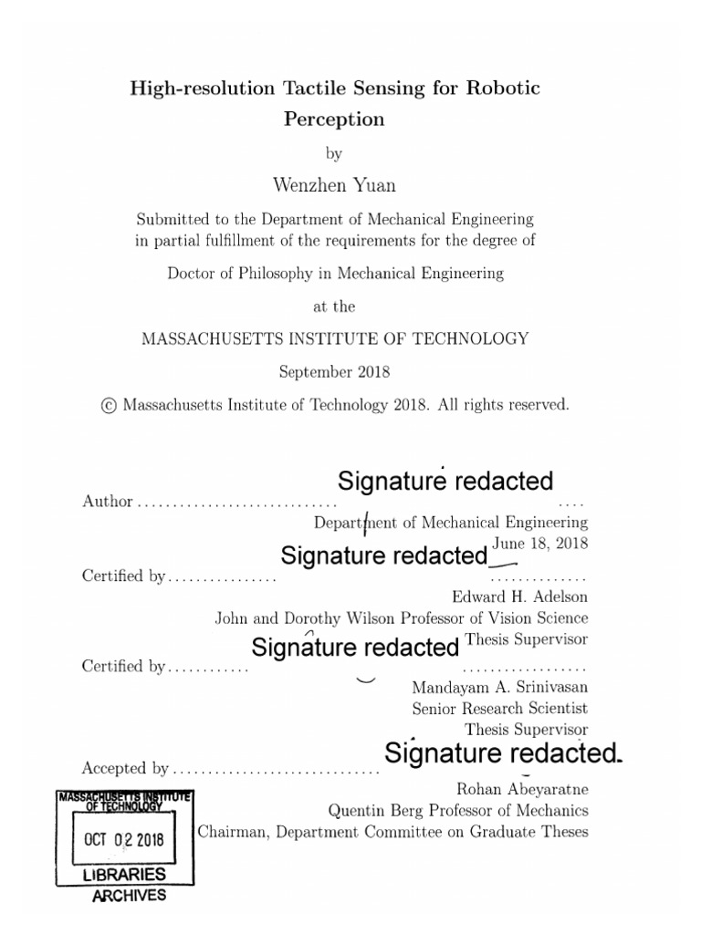 Signature Redacted Signature Redacted | PDF | Robotics | Somatosensory ...