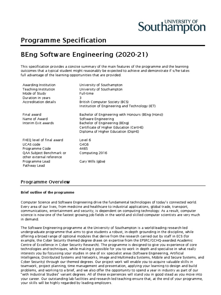 BEng Software Engineering Overview 2021 | PDF | Educational Technology ...