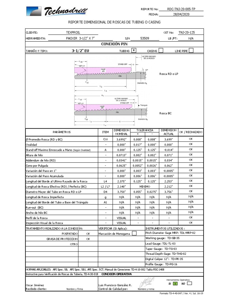 Reporte 005 3.5 EU PIN PACKER 53509 TEXPROIL | PDF | Mecanizado ...