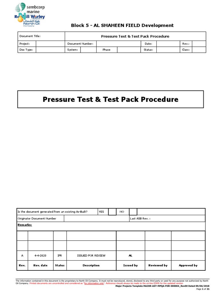 Pressure Test Procedure for Al Shaheen Field | PDF | Pressure ...