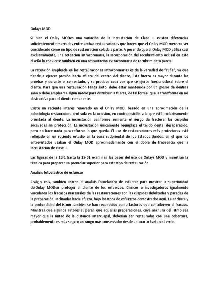 Ventajas del Onlay MOD en Odontología | PDF | Diente | Odontología