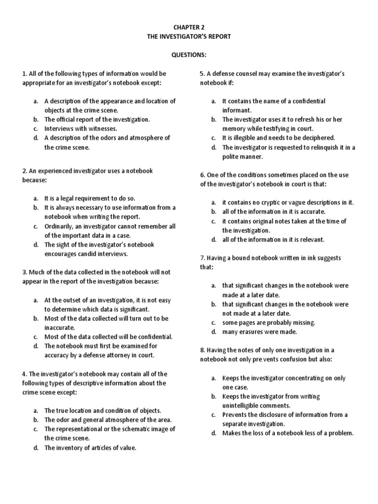 The Investigator'S Report Questions | PDF | Crime Scene | Witness