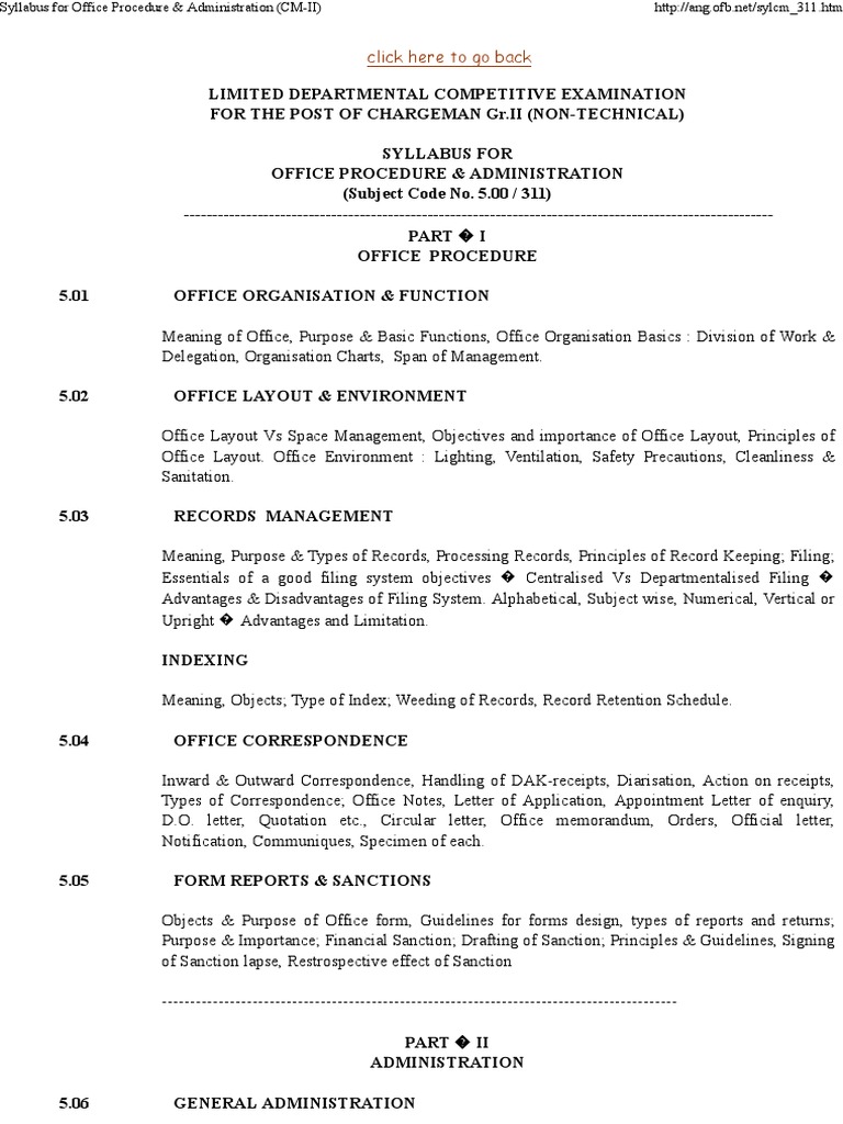 Syllabus For Office Procedure & Administration (CM-II) | PDF | Pension ...