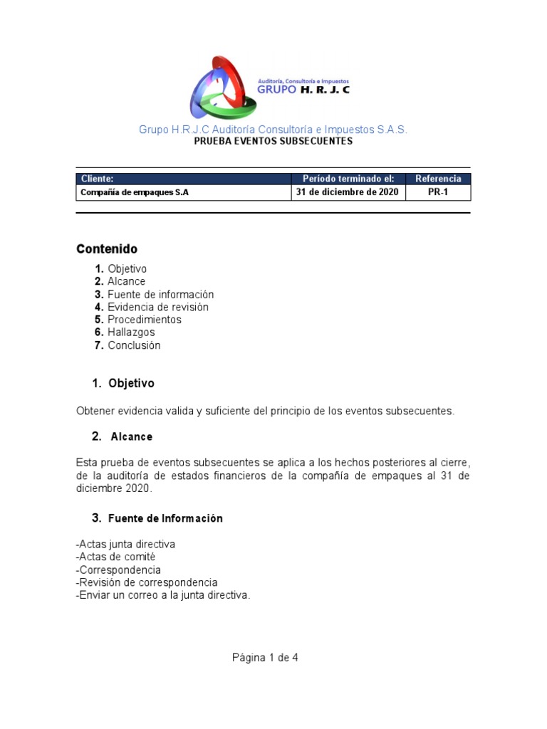 Prueba de Eventos Subsecuentes 2020 | PDF | Auditoría | Economias