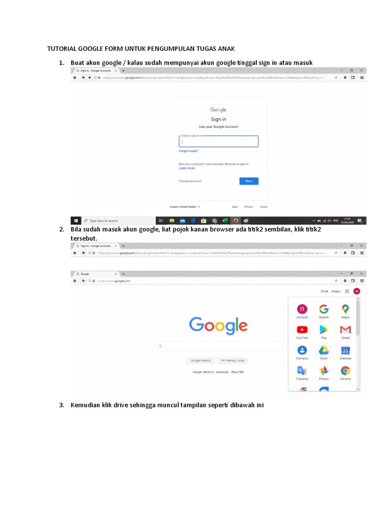 Tutorial Google Form Untuk Pengumpulan Tugas Anak | PDF