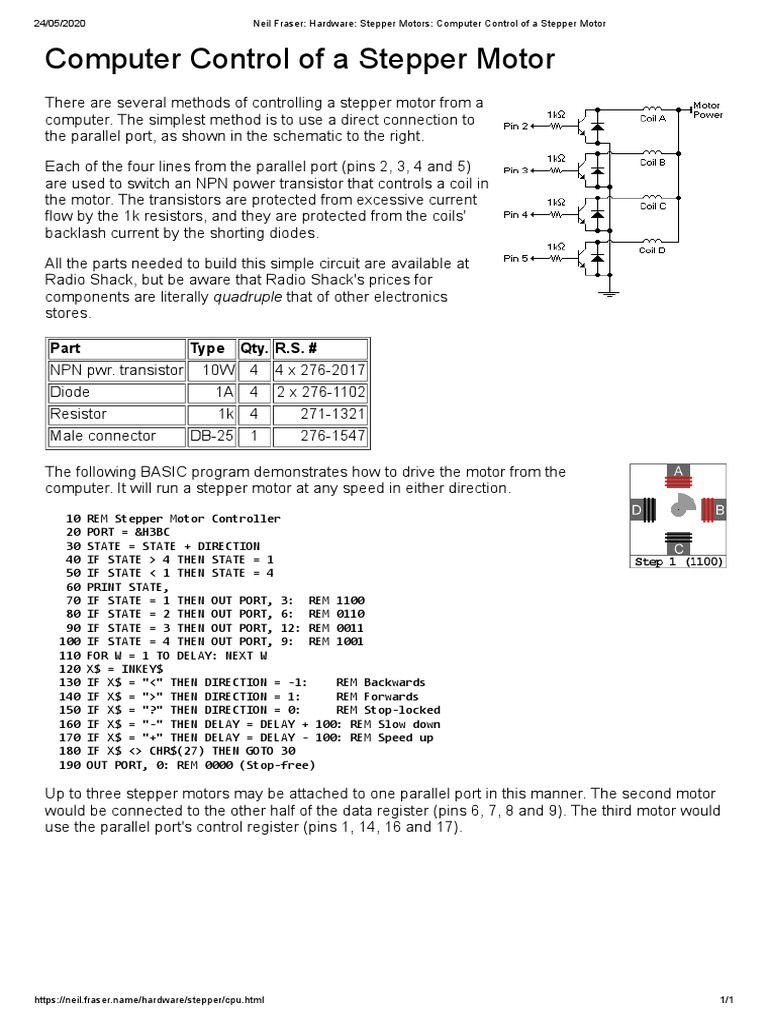 Computer Control of A Stepper Motor | PDF | Bipolar Junction Transistor ...