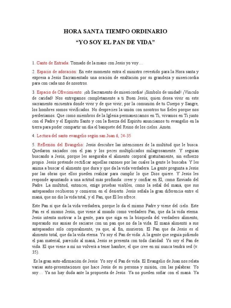 1° Hora Santa Tiempo Ordinario | PDF | eucaristía | Jesús
