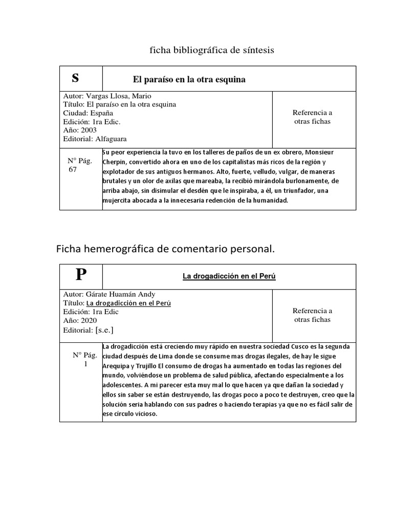 Fichas de Bibliográfica, Hemerografica | PDF