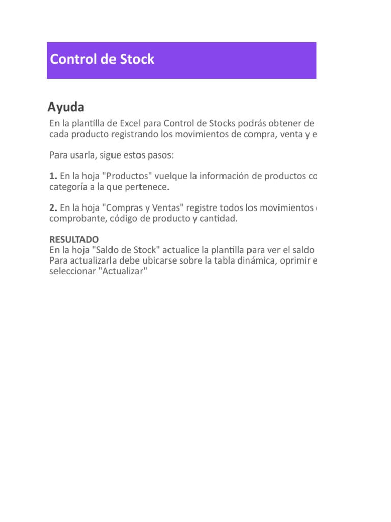 Planilla de Excel para Control de Stocks | PDF | De entrada y salida ...