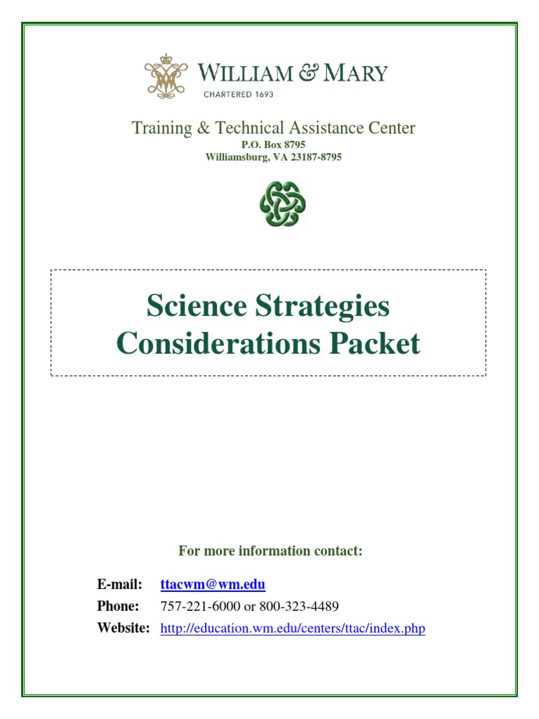 Science Strategies Considerations Packet: Training & Technical ...