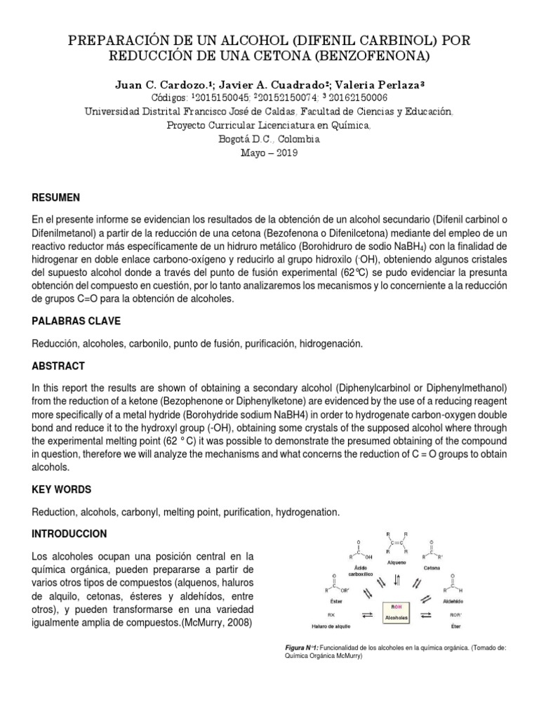 Difenil Carbinol (Reduccion de Carbonilo) | PDF | Cetona | Reacciones ...