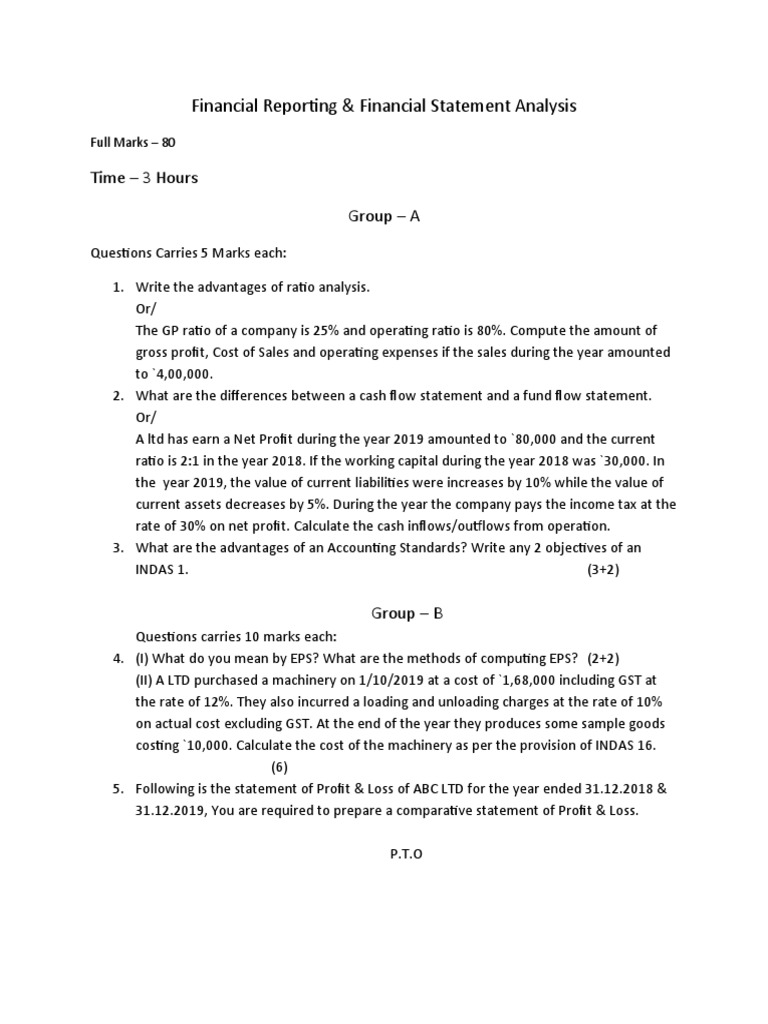 Financial Reporting & Financial Statement Analysis: Time - 3 Hours ...