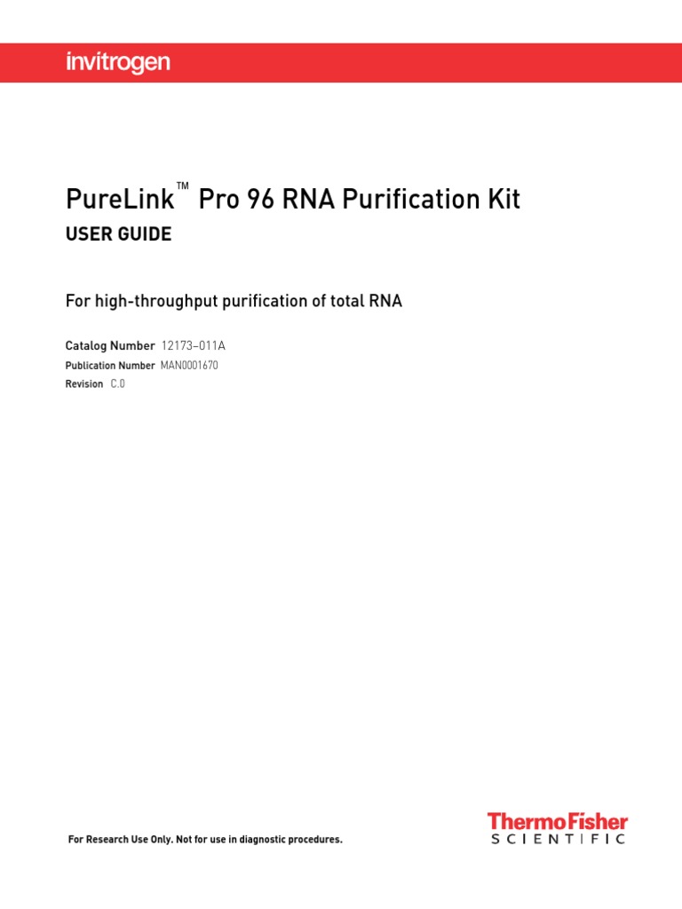 Purelink Pro 96 Rna Purification Kit: User Guide | PDF | Gel ...