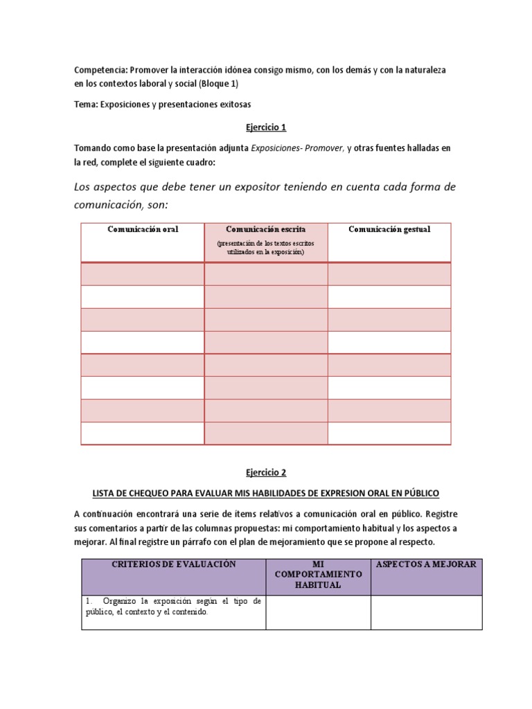 Ejercicios Sobre Exposiciones | PDF | Comunicación | Comunicación humana