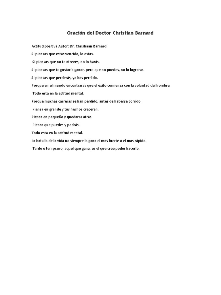 Oración Del Doctor Christian Barnard | PDF